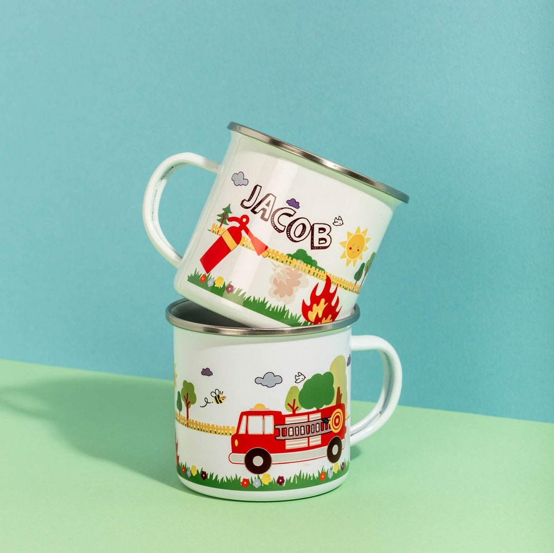 Children's Fire Truck Personalised Enamel Mug - Fire Engine Camping Mug ...