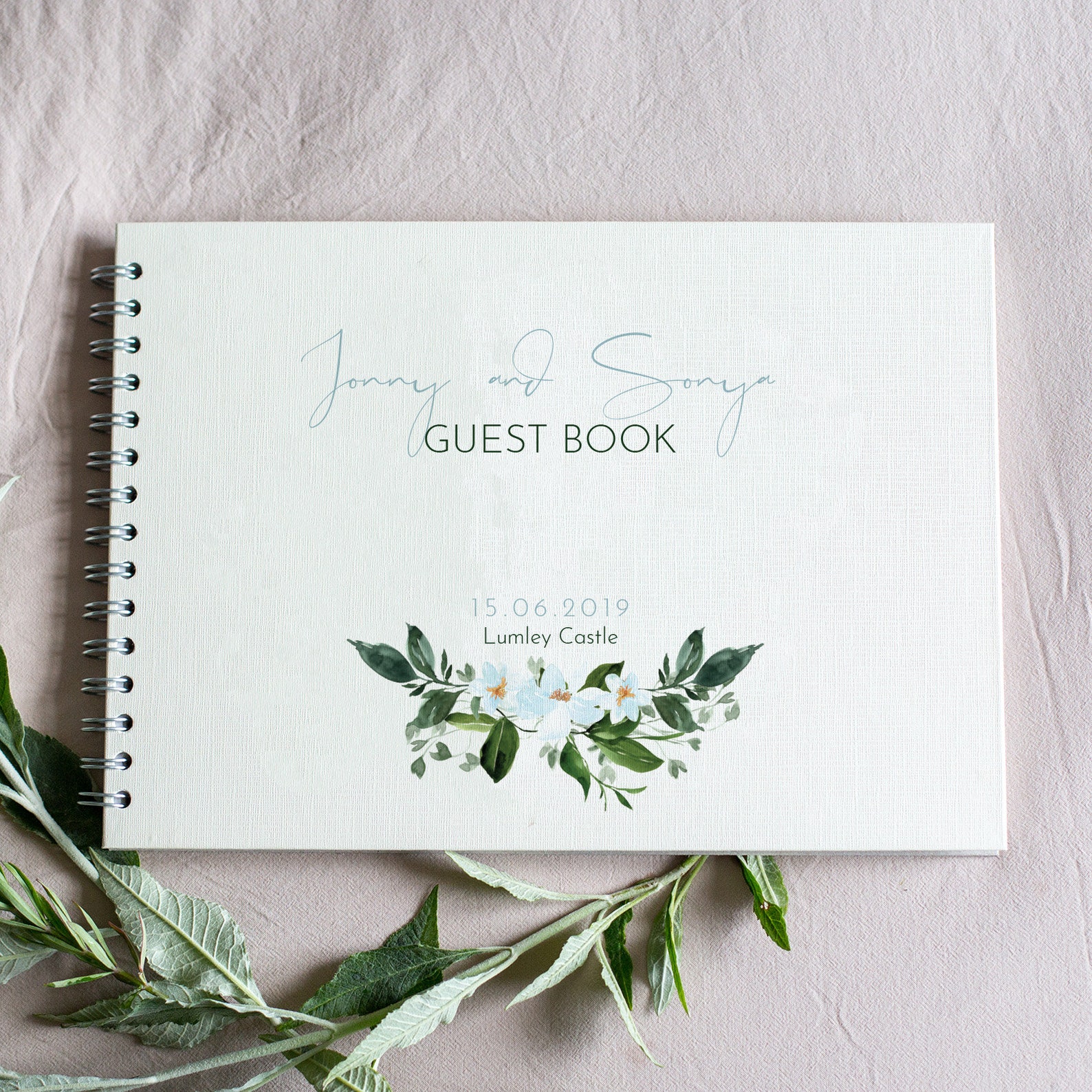 Blue Floral Personalised Wedding Guest Book - Personalised Wedding Book ...