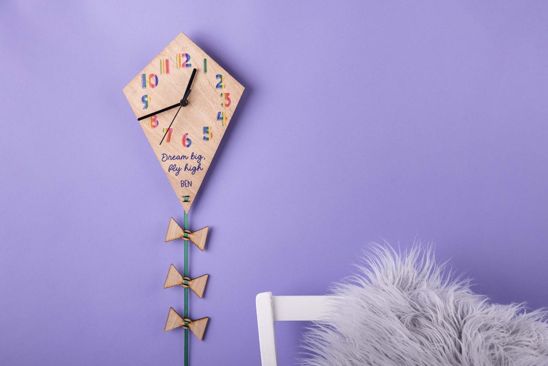 Children's Oak Wood Personalised Kite Wall Clock - Etsy