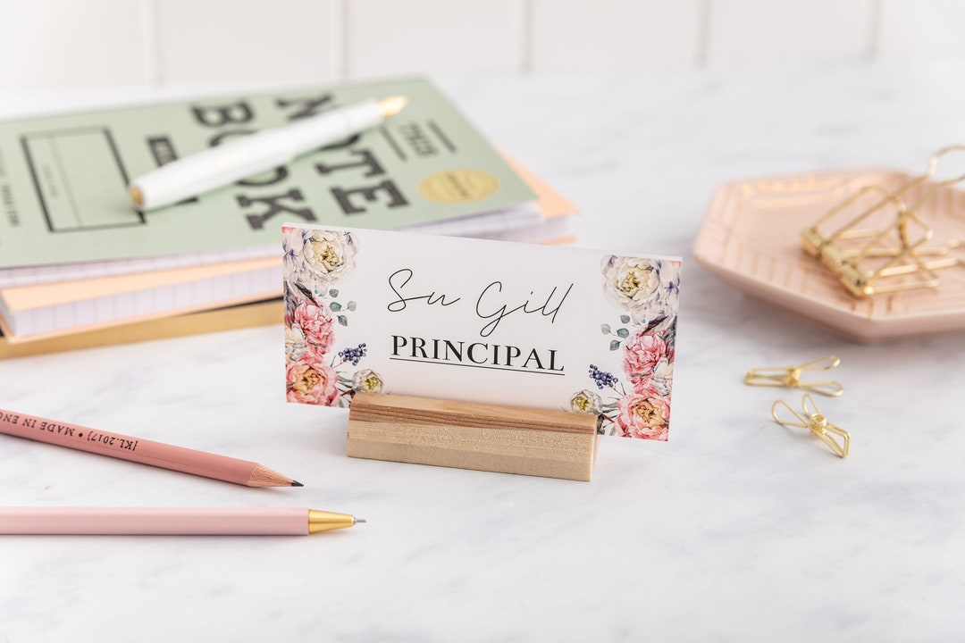 Office Name and Job Title Desk Plate Sign - Acrylic Floral Freestanding ...