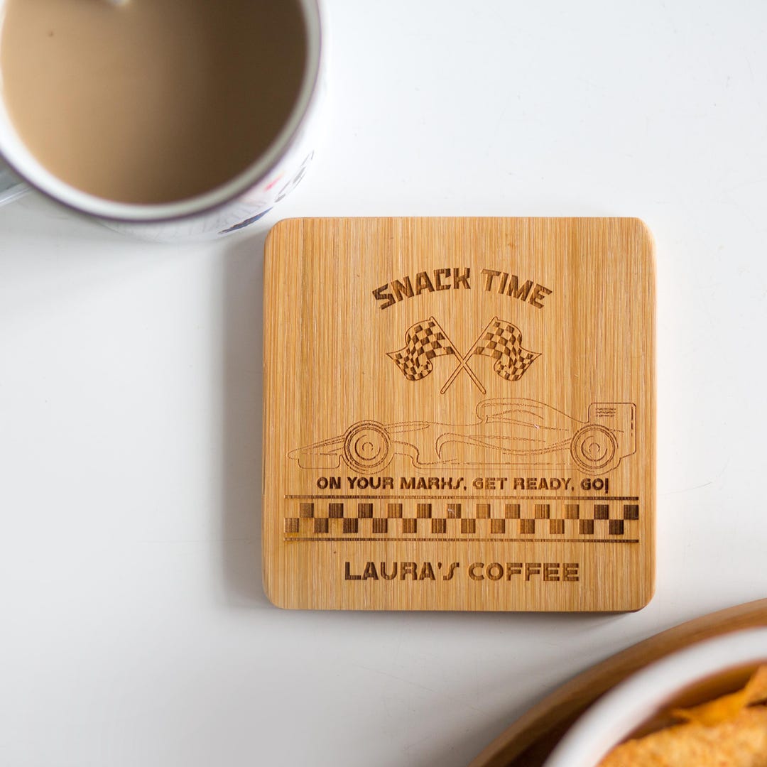 Personalised F1 Grand Prix Racing Car Engraved Bamboo Coaster - Custom ...