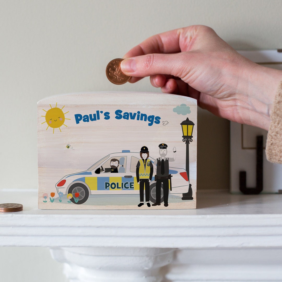 Police Themed Wooden Personalised Money Pot Piggy Bank | Cop Car ...