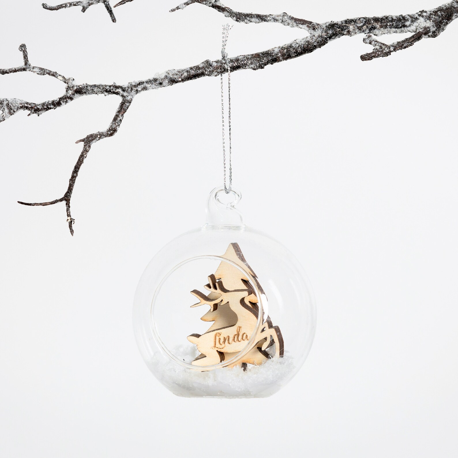 Personalised Reindeer Bauble - Festive Tree Decoration - Christmas Snow ...