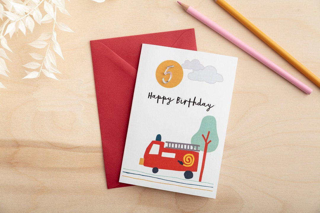 Fire Engine Birthday Card With 3D Age | the Gifting Knot Made in ...