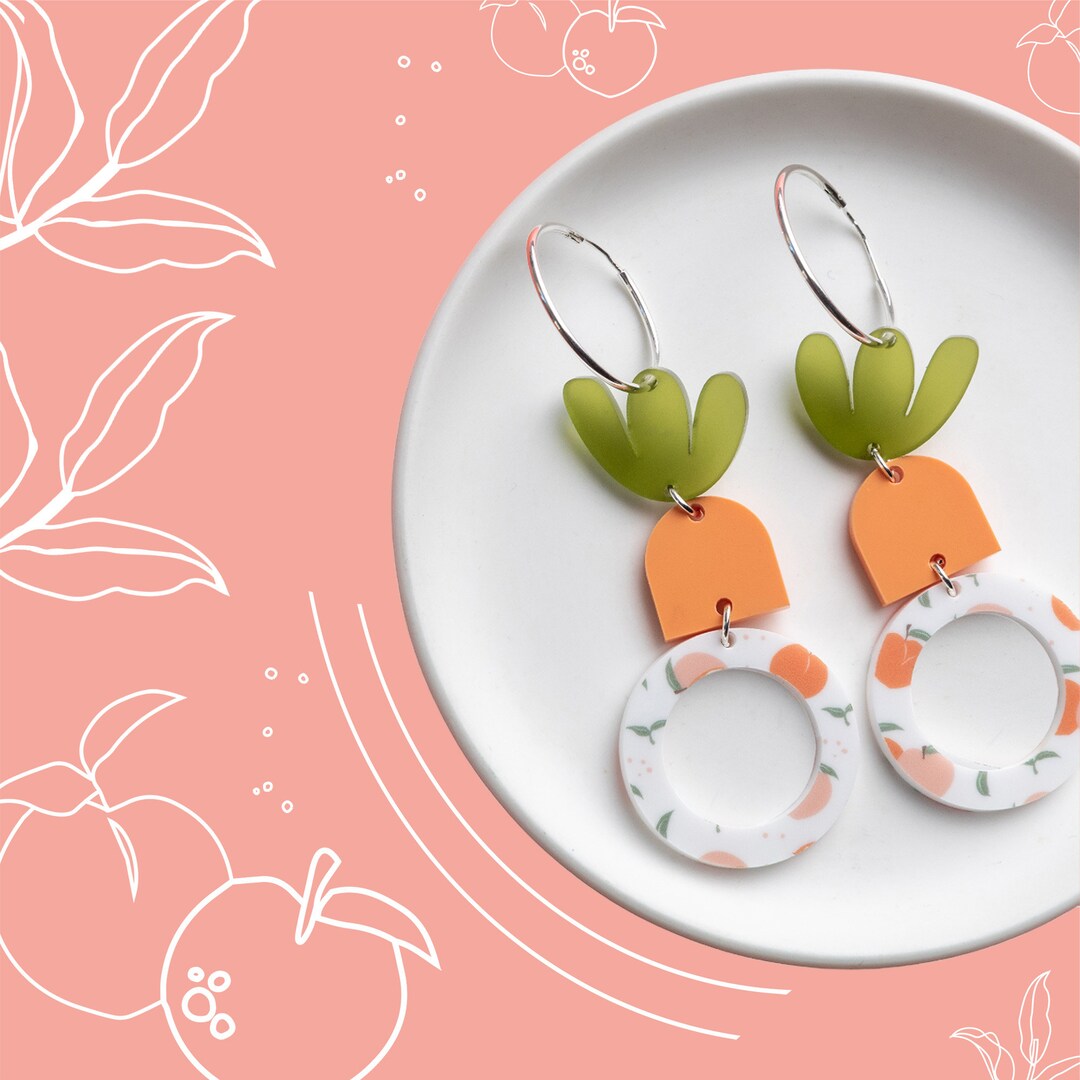 Peach Sterling Silver Hoop Earrings | Summer Dangle, Hypoallergenic - Etsy