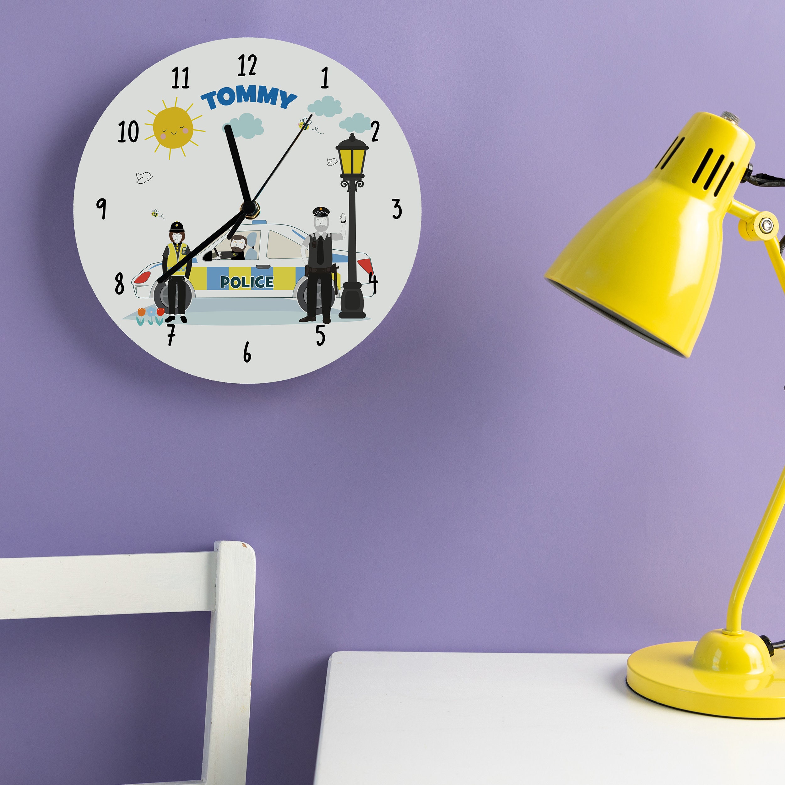 Police Themed Personalised Bedroom Wall Clock | Cop Car | Police ...