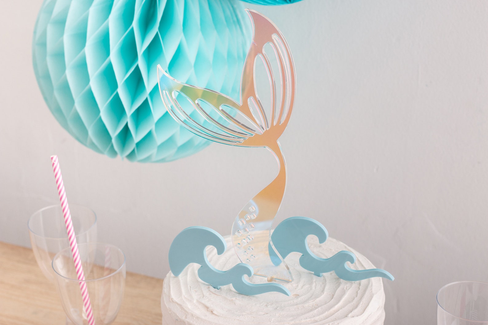 Iridescent Mermaid Tail and Waves Cake Topper Birthday Party - Etsy