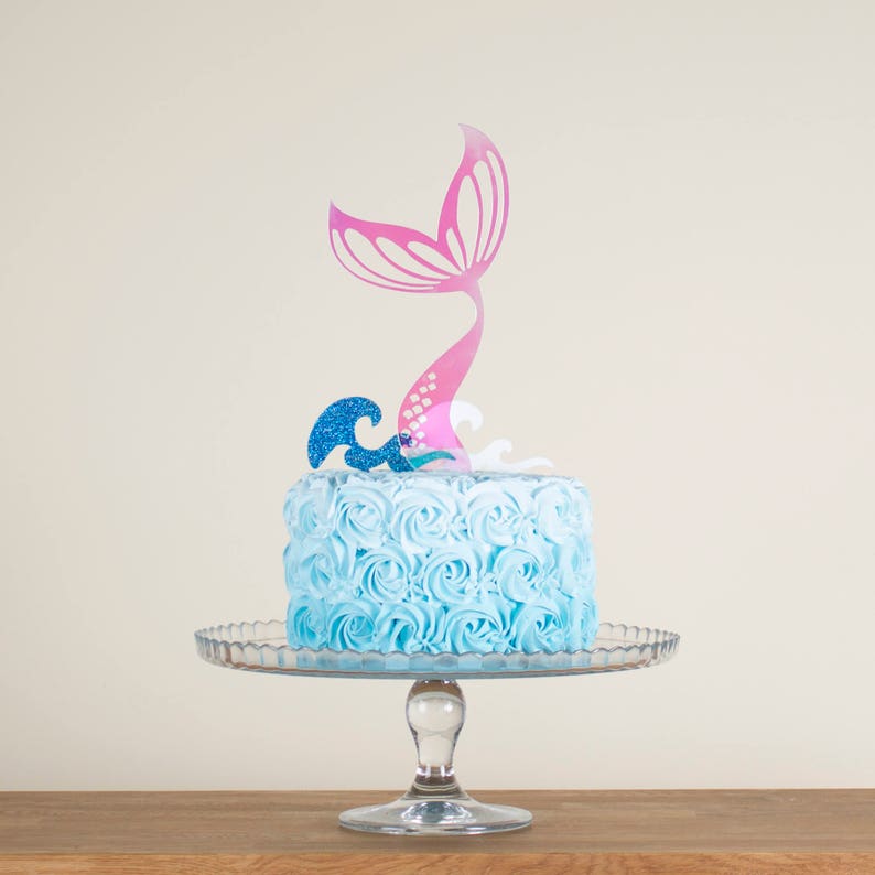 Iridescent Mermaid Tail and Waves Cake Topper - Birthday Party Cake ...