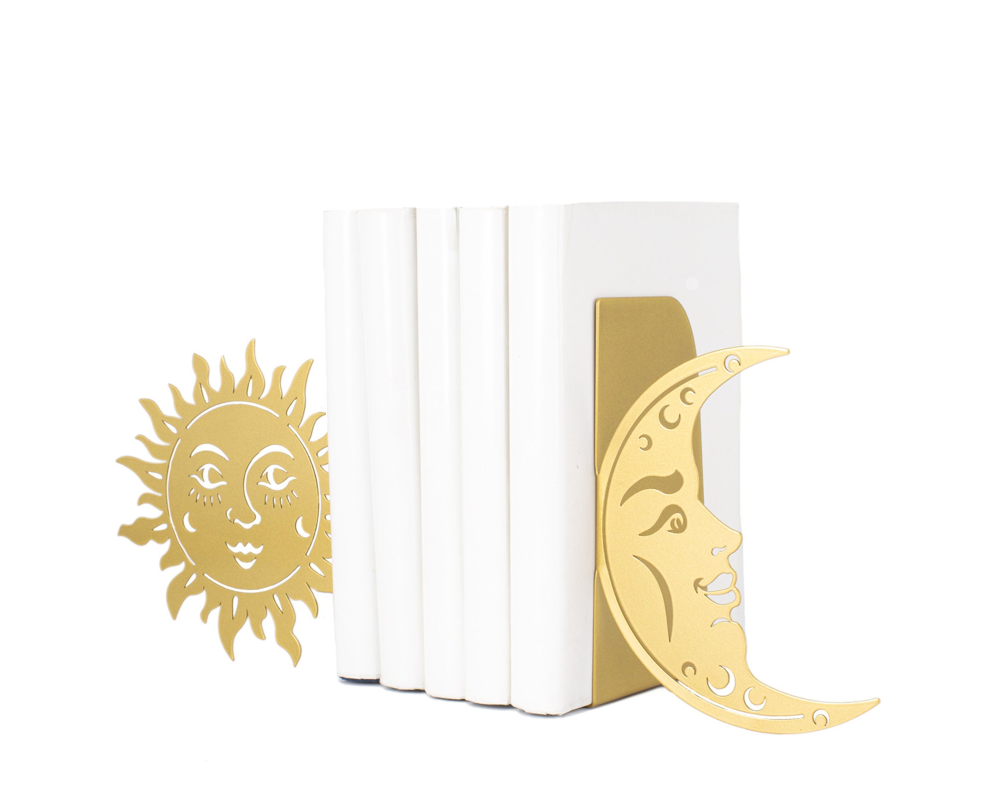 Golden Metal Bookends Sun and Moon - Etsy