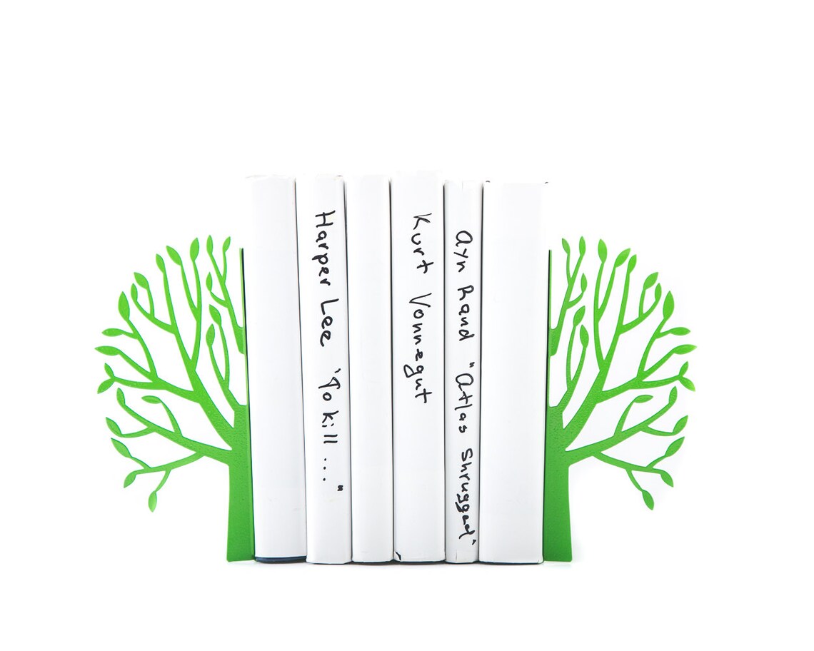 Metal Bookends Green Spring Unique Book Holders // | Etsy