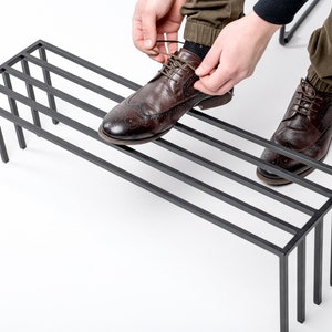 Minimalist Black Metal Shoe Rack, Hand Welded Shoe Storage for Stylish ...