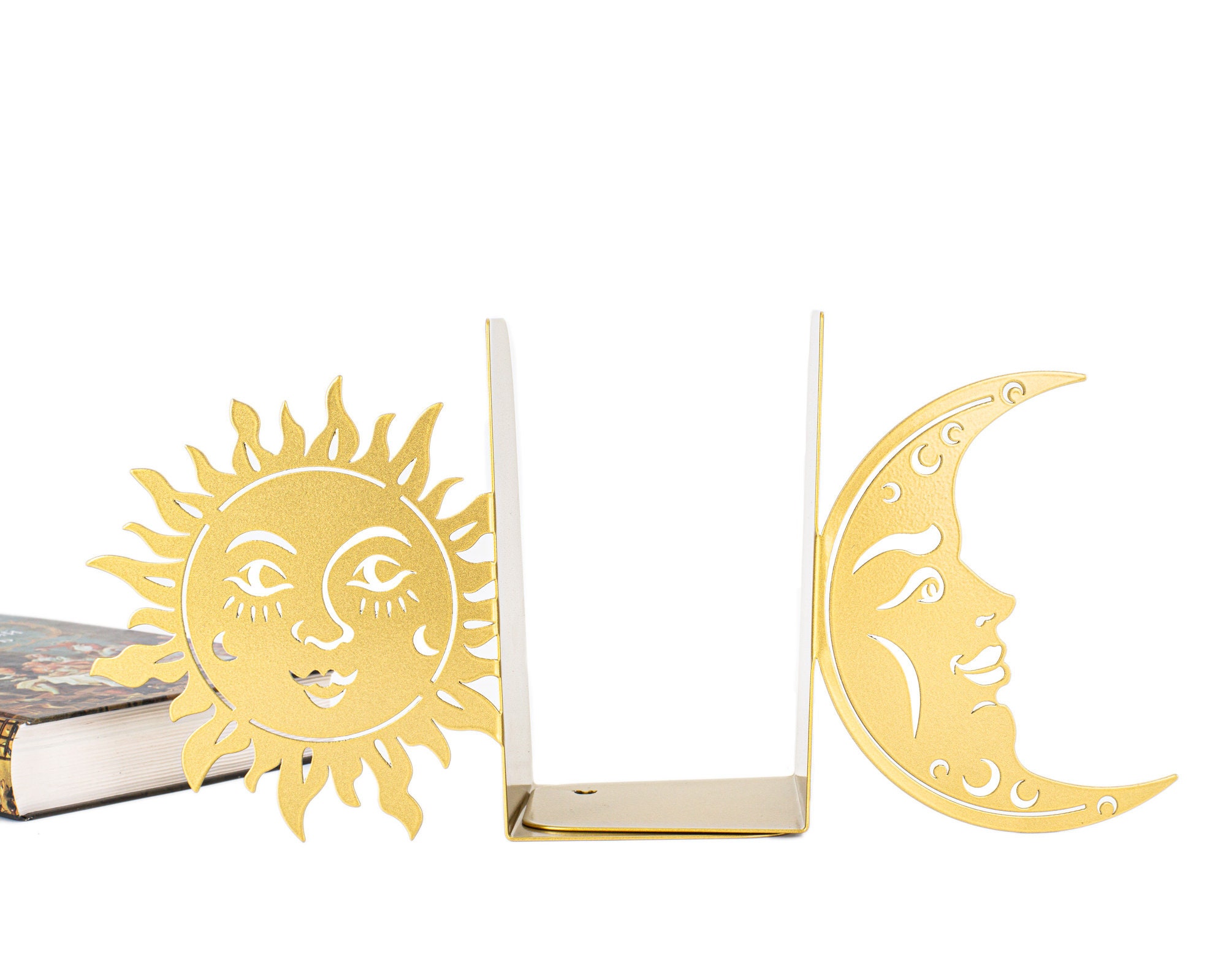 Golden Metal Bookends Sun and Moon - Etsy