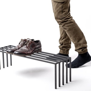 Minimalist Black Metal Shoe Rack, Hand Welded Shoe Storage for Stylish ...