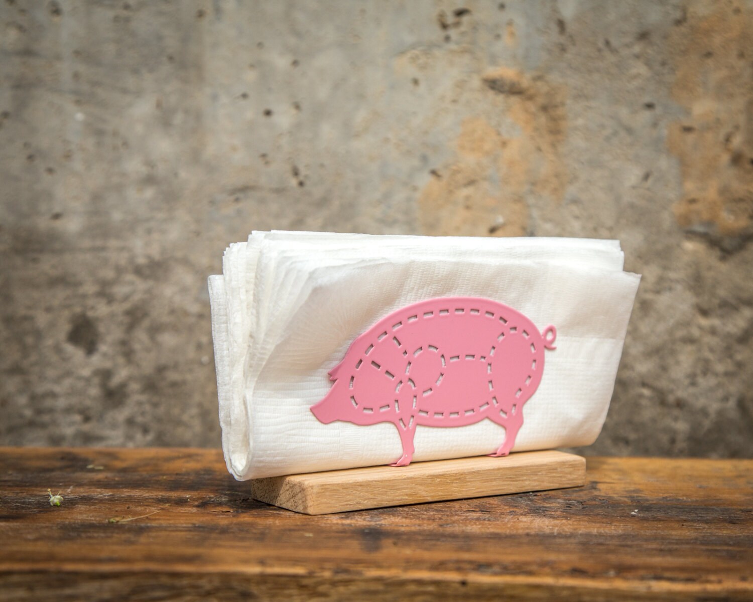 Metal napkin holder PIG on a wooden base // Kitchen decor // | Etsy