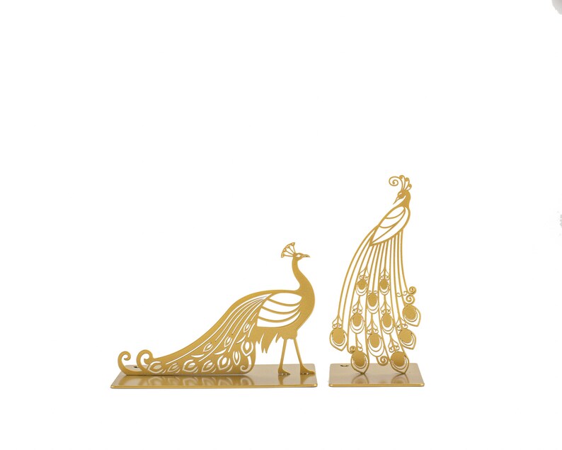 Modern Metal Bookends // Golden Peacock // FREE SHIPPING - Etsy
