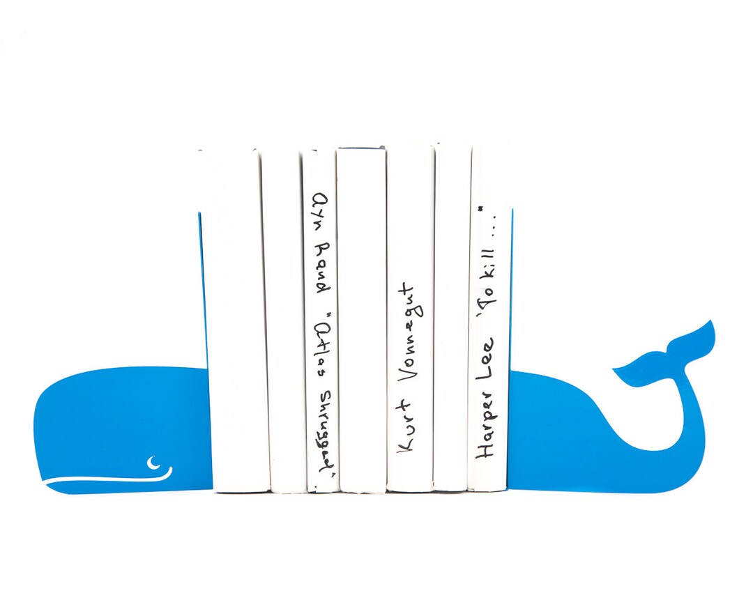 Whale Bookends: Light Blue Metal Book Ends, Modern Home Decor - Etsy
