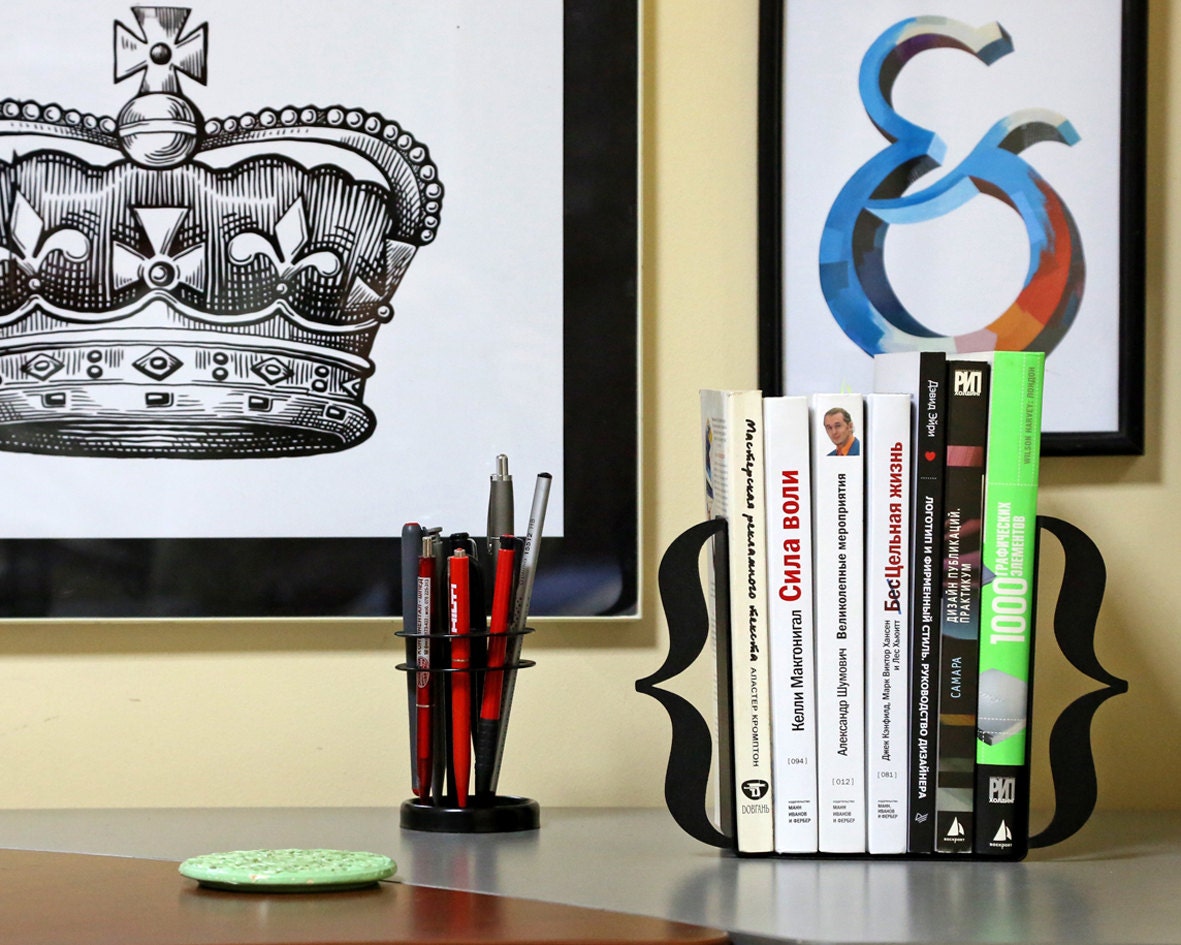 Unique Metal Bookends Brackets Black Curly Braces // Metal | Etsy