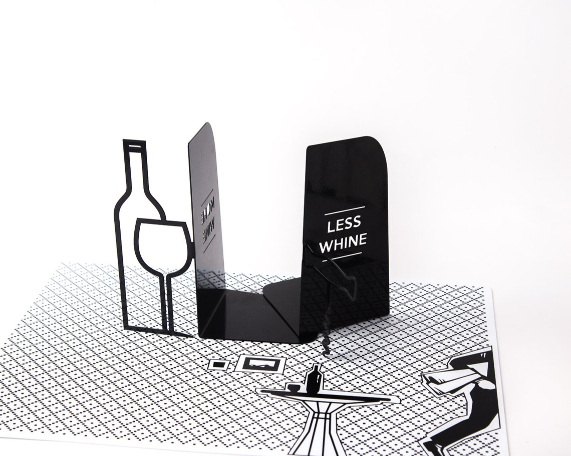 Metal Kitchen Bookends // Less Whine More Wine - Etsy