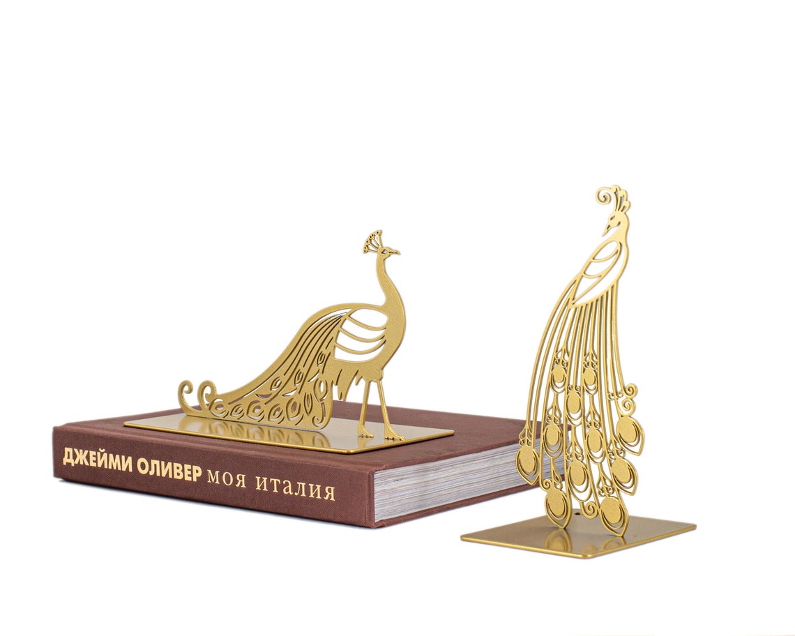 Modern Metal Bookends // Golden Peacock // FREE SHIPPING - Etsy