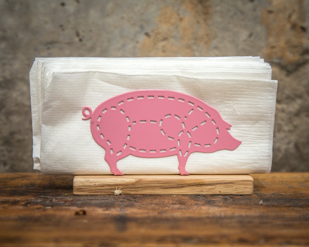 Metal Napkin Holder PIG on a Wooden Base // Kitchen Decor // - Etsy