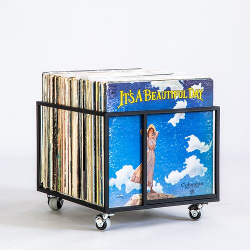 LP Storage // Album Crate // Record Box on Rotating Wheels // - Etsy