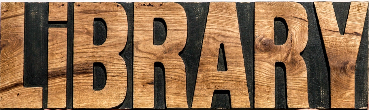 Sign Library Wooden Retro Style Sign Carved in Salvaged Wood - Etsy UK