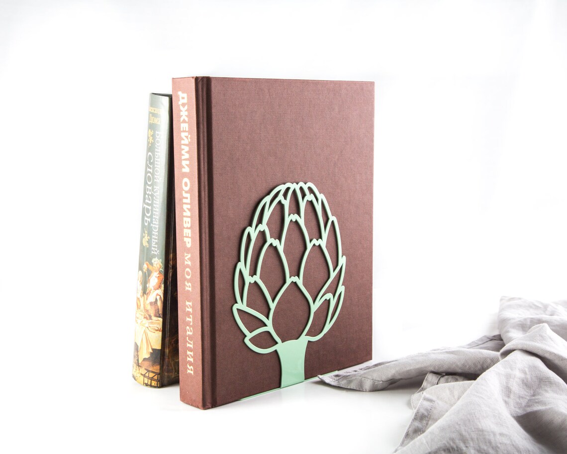 A pair of Metal Kitchen bookends // Artichoke // cookbook | Etsy