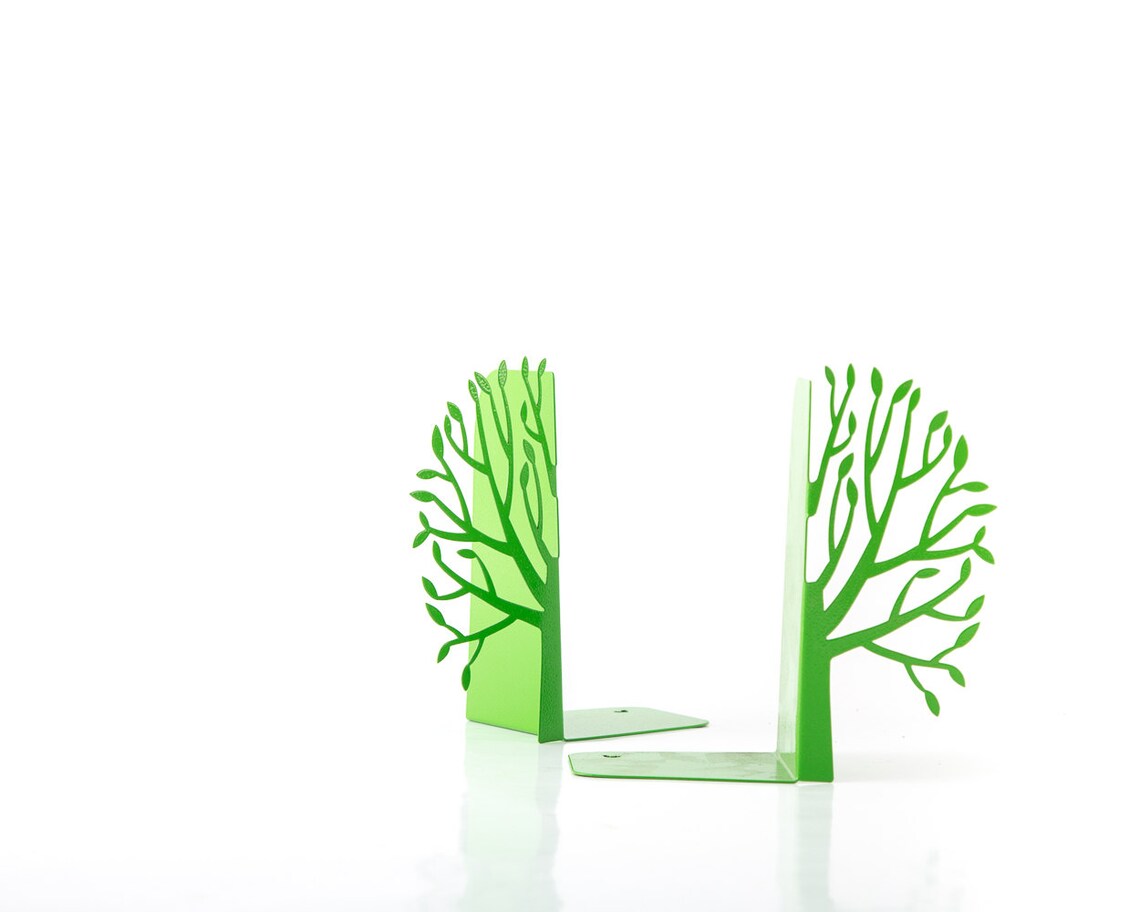 Metal Bookends Green Spring Unique Book Holders // | Etsy