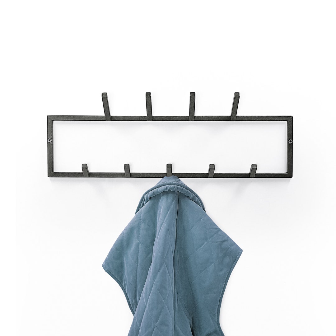 Modern Coat Rack With Two Rows of Hooks, Minimalist Industrial Style ...