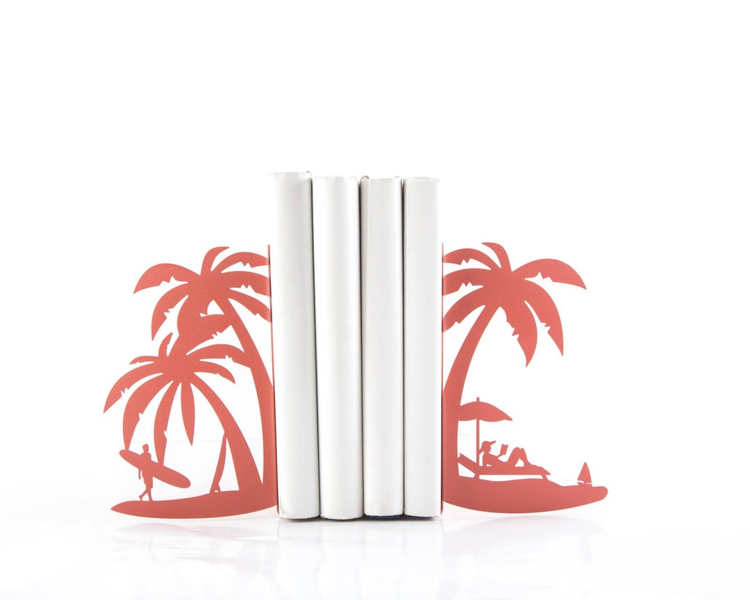 Metal Bookends, Palms on the Beach, Vacation Shelf Decor - Etsy