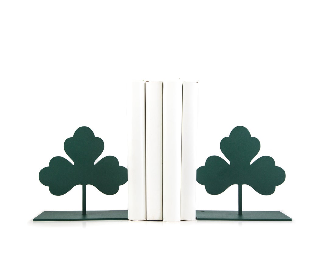 Metal Bookends - Clover Leaf - Irish Themed Decorative Functional Shelf ...