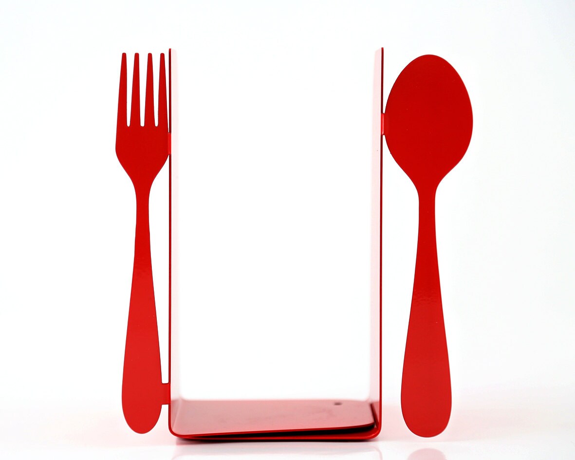 Red Metal Kitchen Bookends: Fork and Spoon Cookbook Organizer - Etsy