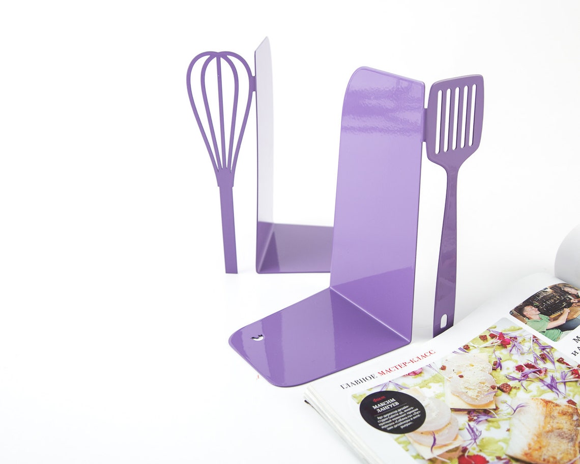 Metal Kitchen Bookends // Spatula and Whisk Purple // - Etsy