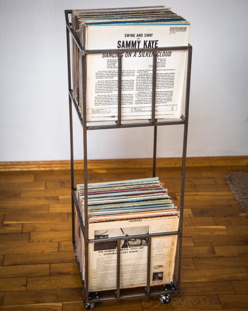 LP storage Double-deck Album crate // Record cart on rotating | Etsy