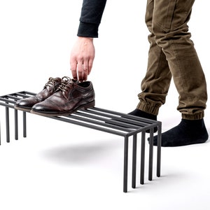 Minimalist Black Metal Shoe Rack, Hand Welded Shoe Storage for Stylish ...