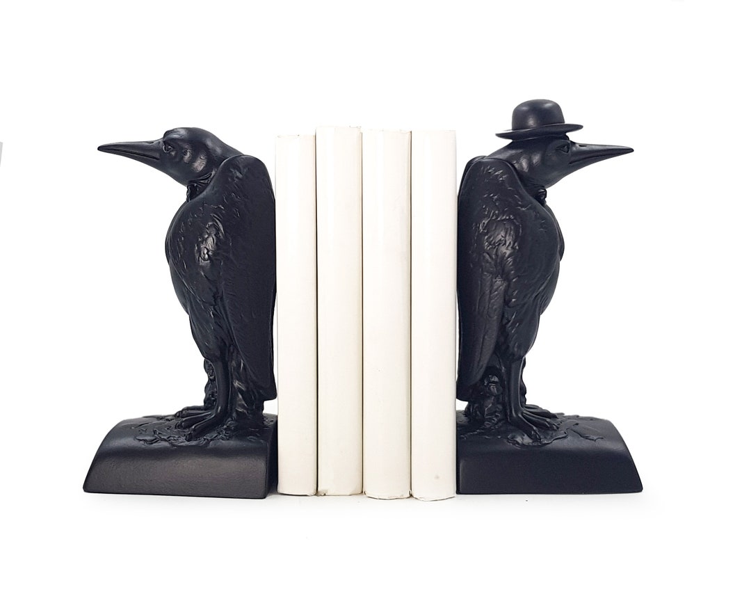 Whimsical Raven Bookends, Crow Statue, Whimsigoth Decor, Dark Academia ...