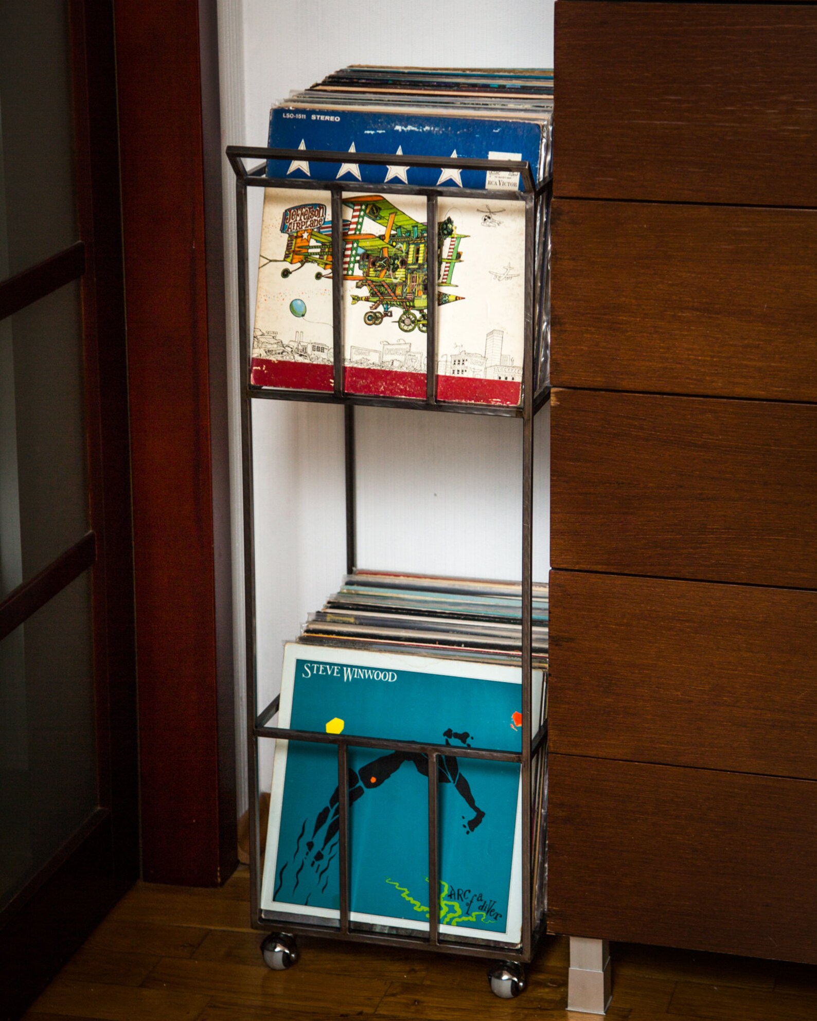 LP storage Double-deck Album crate // Record cart on rotating | Etsy