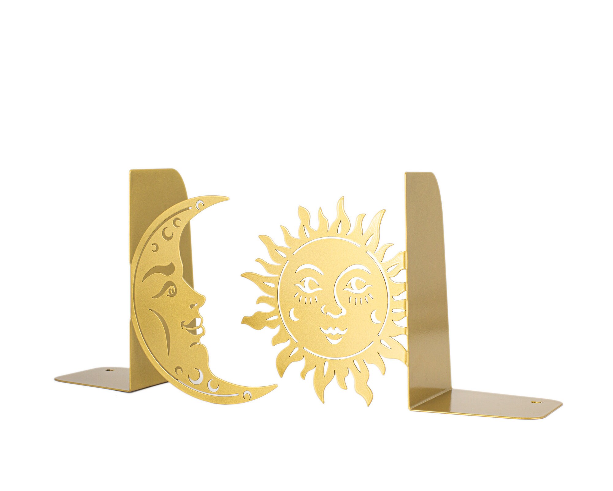Golden Metal Bookends Sun and Moon - Etsy