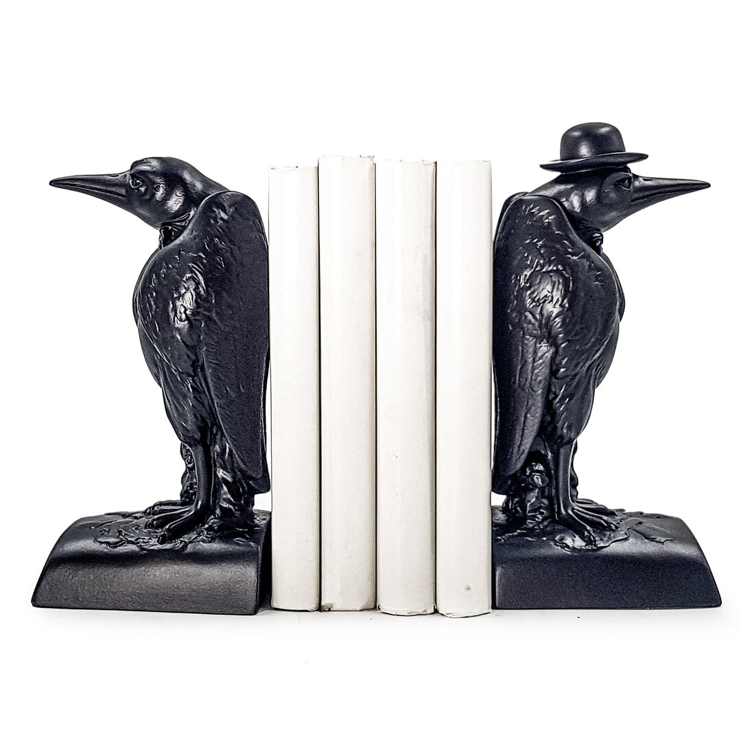 Whimsical Raven Bookends: Plaster Crow Statue, Goth Home Decor - Etsy