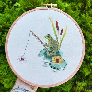 Fishing Frog Embroidery Pattern PDF, Thread Painting Pattern - Etsy