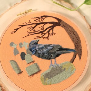 Raven in Graveyard, Completed Embroidery Hoop Art, Finished Crow in Cemetery Embroidery - Etsy