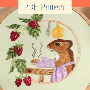 Baking Mouse Thread Painting Pattern, Cute Cottagecore Embroidery ...