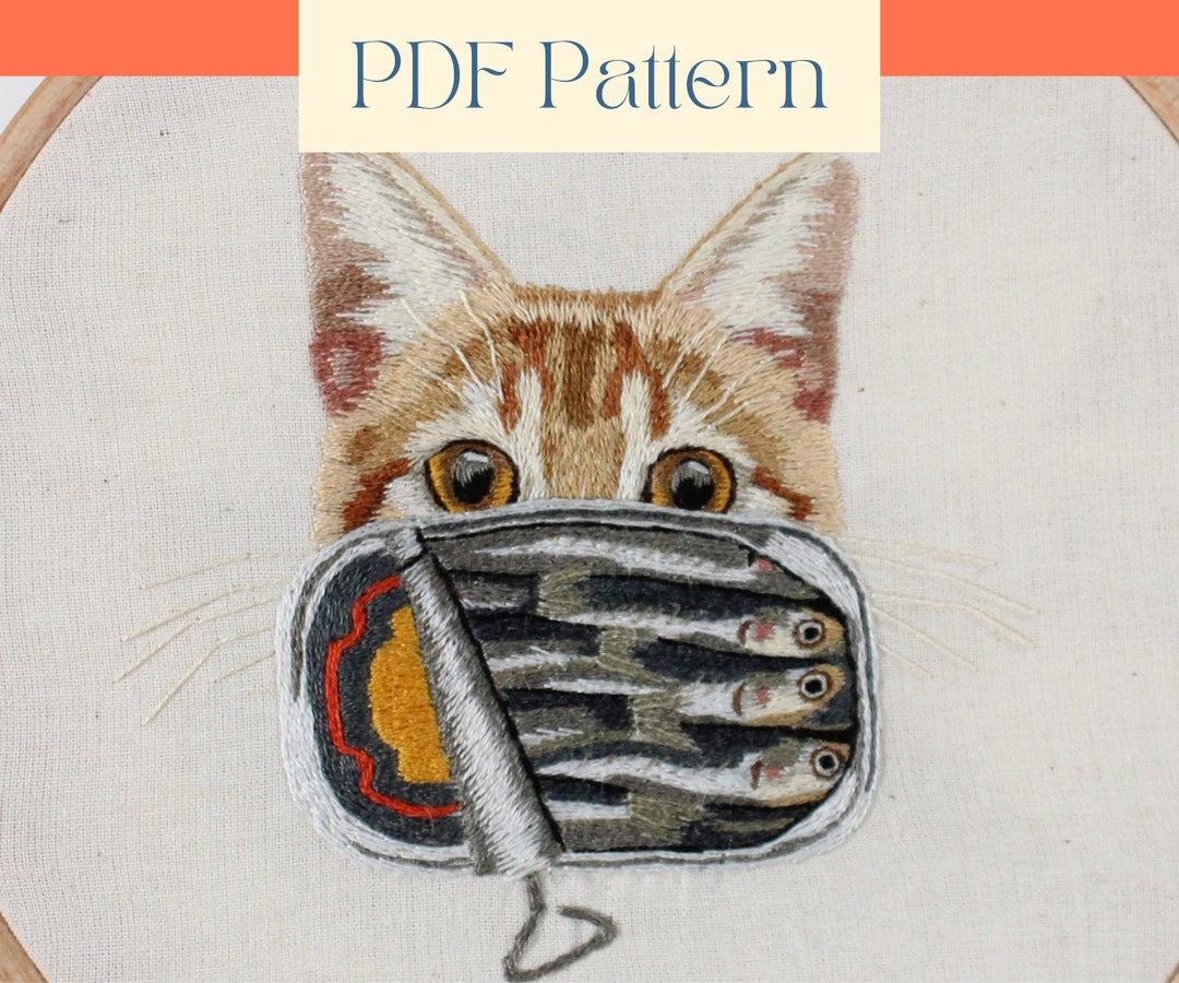 Orange Tabby Cat Embroidery Pattern Animal Thread Painting Embroidery ...