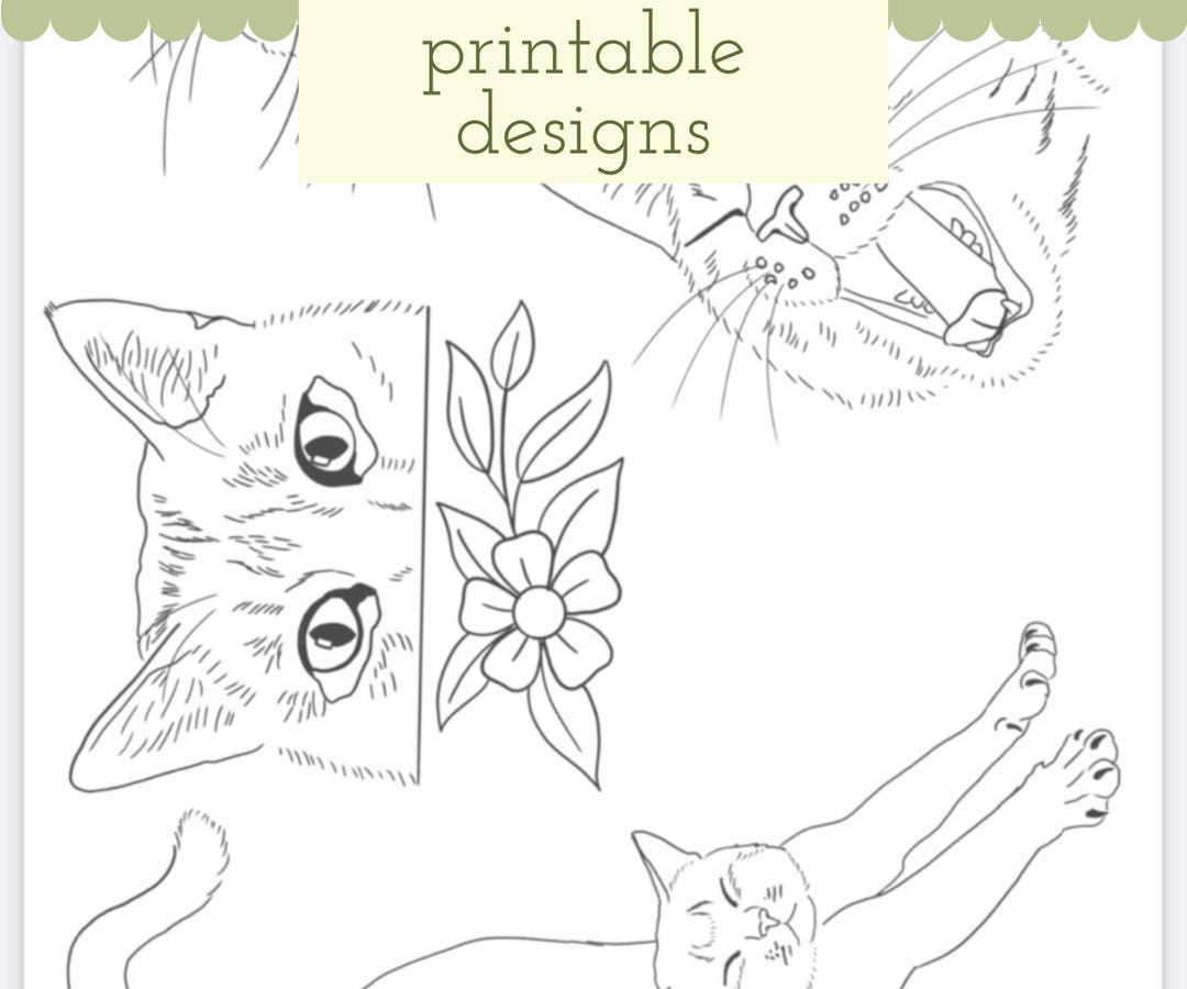 Printable Cat Embroidery Designs - Etsy