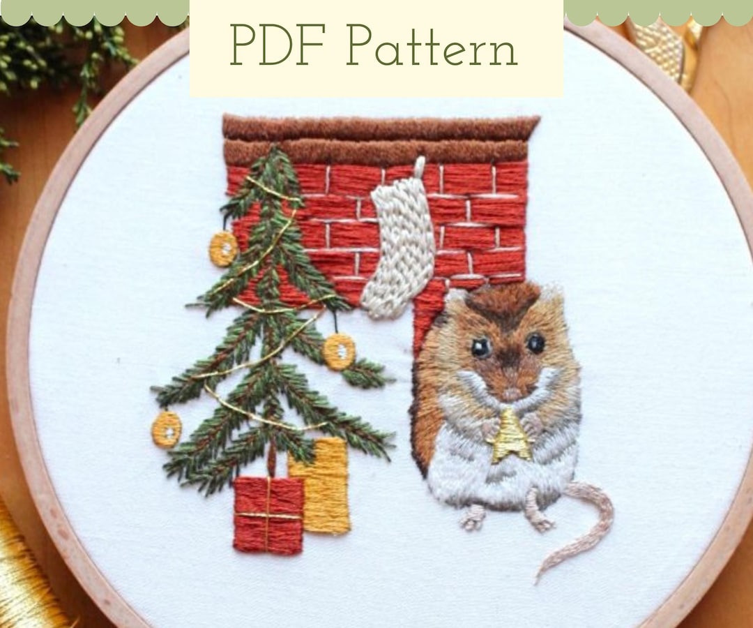 Christmas Mouse Embroidery, Christmas Fireplace Embroidery Pattern ...