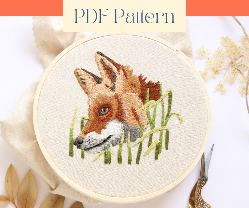 Fox Embroidery Pattern Thread Painting Tutorial Needle - Etsy