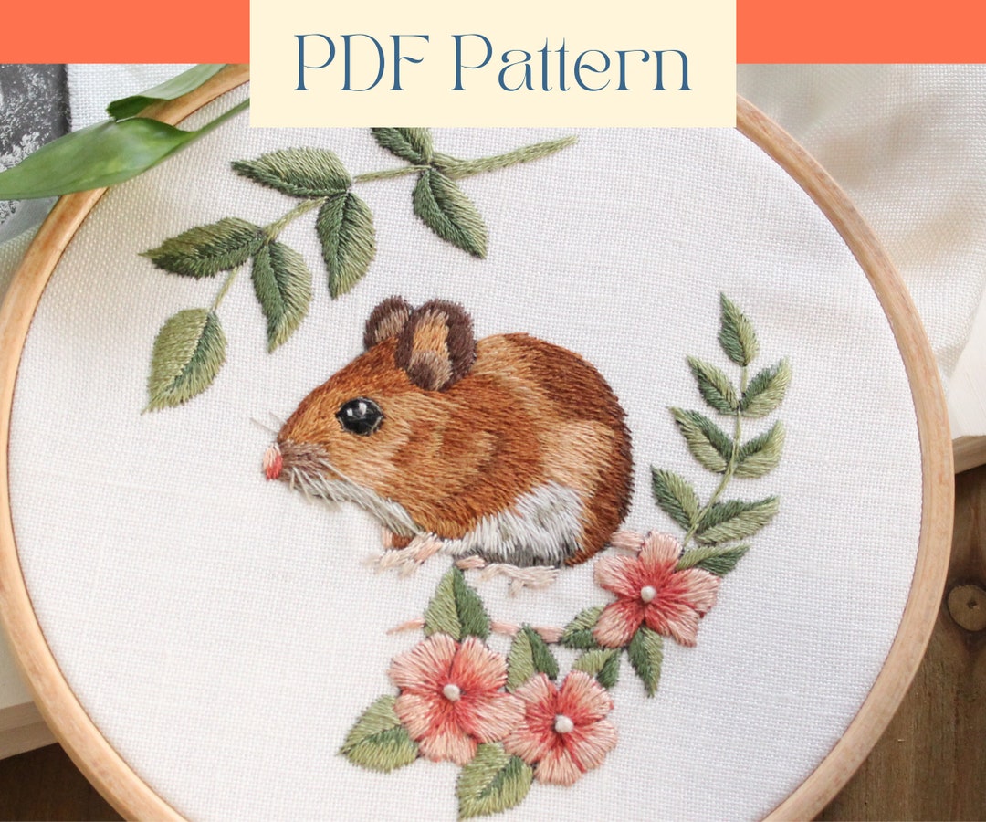 Mouse Embroidery Thread Painting Pattern for Beginners, Nature, Forest ...