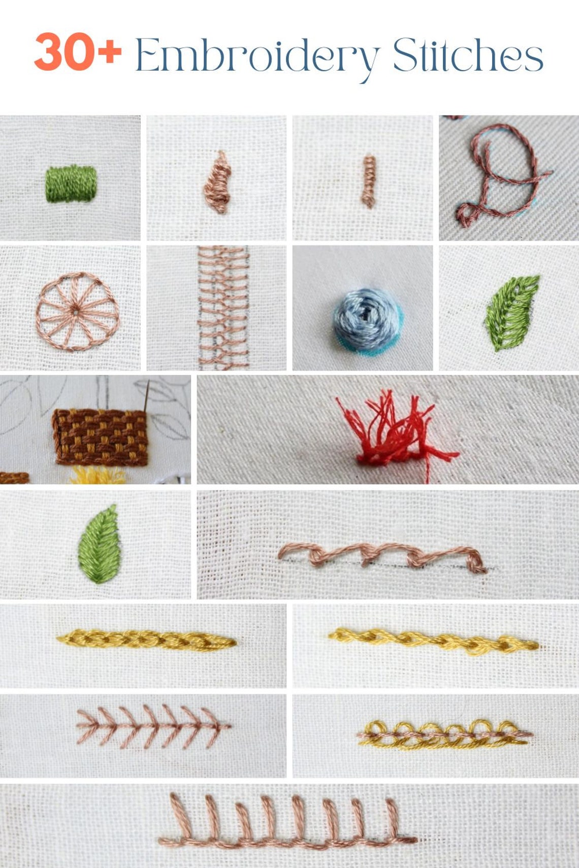 30 Hand Embroidery Stitches Guide Printable PDF - Etsy