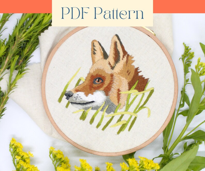 Fox Embroidery Pattern Thread Painting Tutorial Needle - Etsy