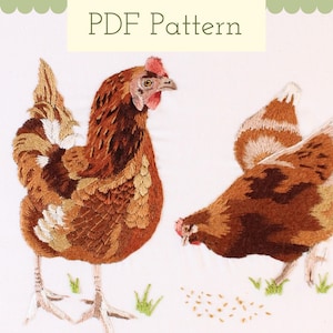 Spring Chicken Hand Embroidery Pattern, Farm Embroidery Pattern, Bird ...